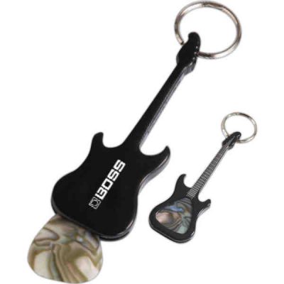 Guitar shaped key chain with guitar pick holder | Promotional Product ...