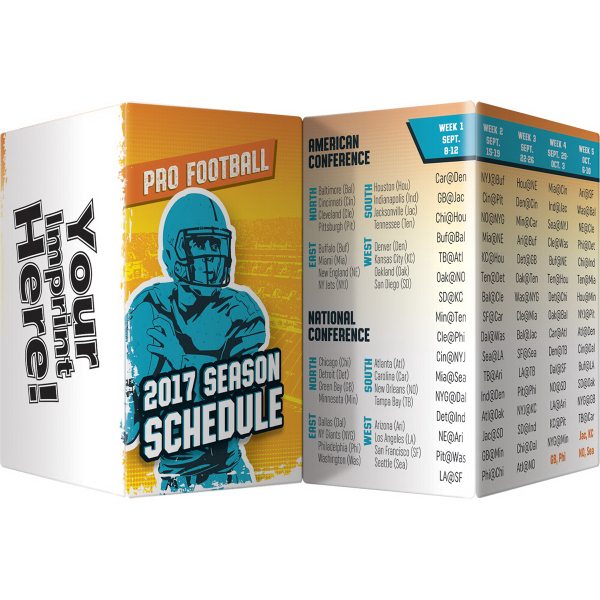 Pro Football Schedule with Custom Branding | Promotional Product Ideas ...