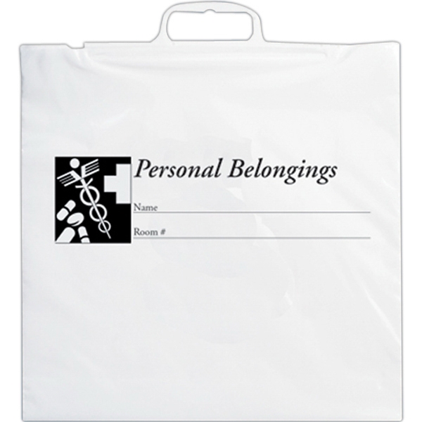 Plastic rigid handle bag with snap closure, 18" x 18" with 4" gusset ...